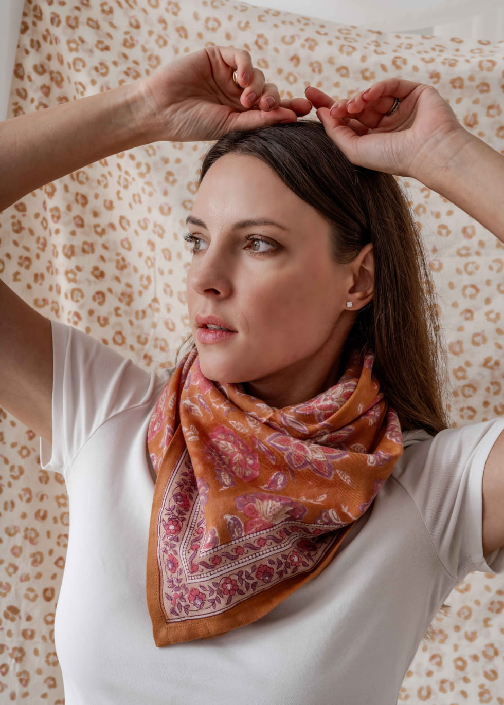 Foulard femme fleuri - Matira Praline - Bindi Atelier - Bindi Atelier