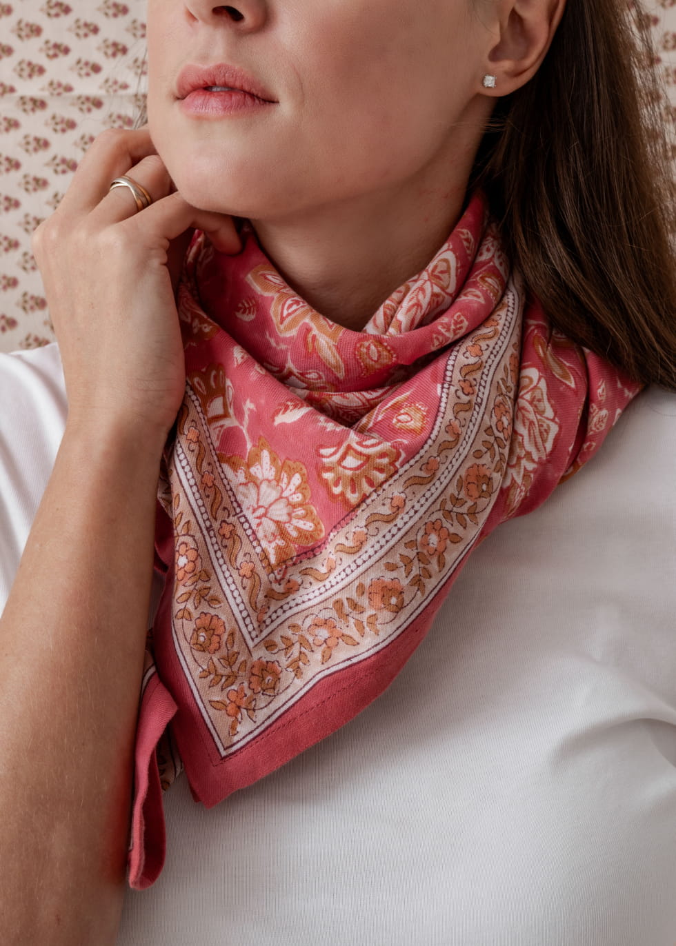 Foulard femme en coton - Matira Rosa - Bindi Atelier - Bindi Atelier