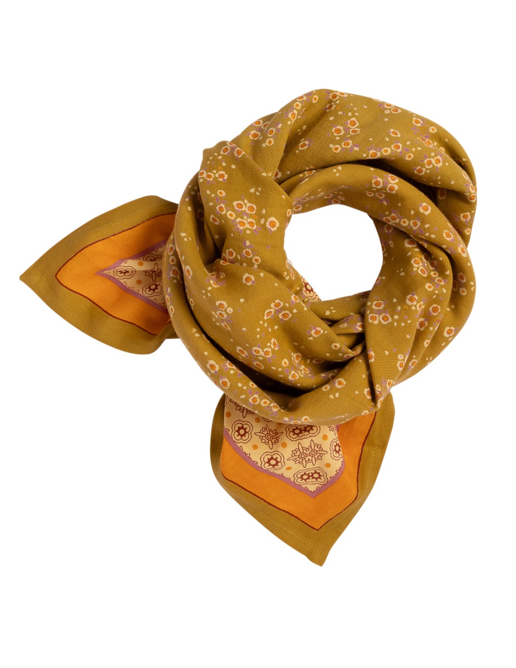 Grand foulard femme khaki imprimé en coton doux - Bindi Atelier